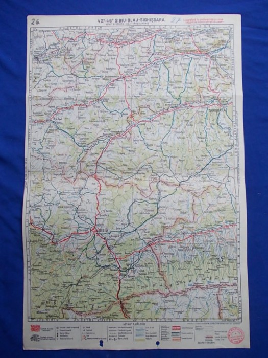 ROMANIA ~ HARTA SIBIU-BLAJ-SIGHISOARA-LITOGRAFIATA IN CONF.CU NOUA ...